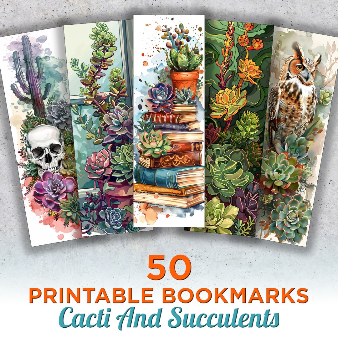 50 Cacti and Succulent Printable Bookmarks, Digital Download Bookmark ...
