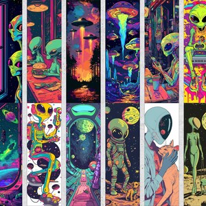 50 Alien and UFO Printable Bookmarks, Alien Digital Download Bookmark ...