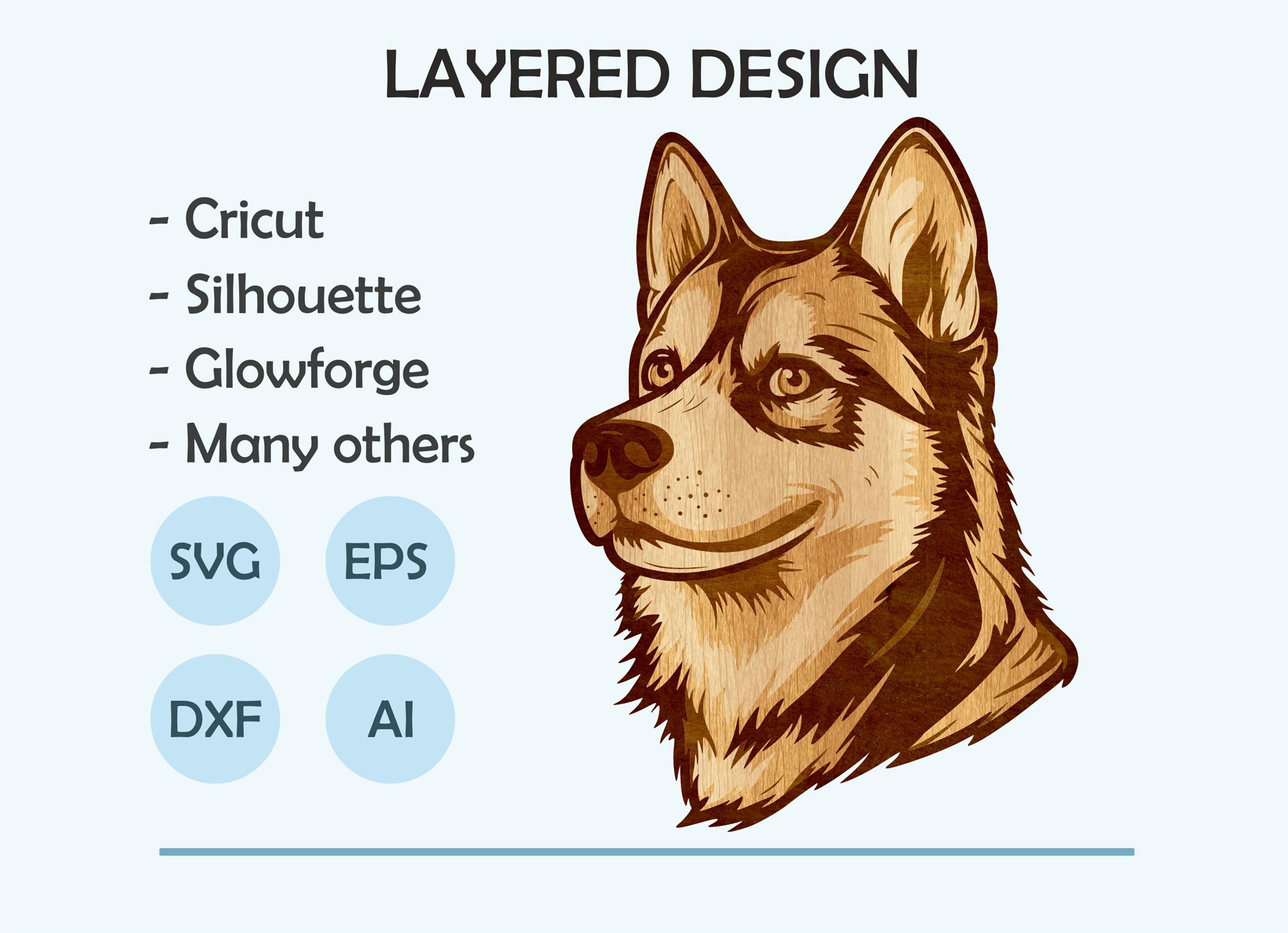 Husky Layered Design for Laser Cutting, SVG DXF Husky Digital Design ...