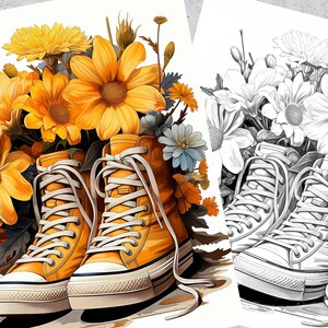 30 Sneakers Coloring Pages, Adults Printable Grayscale Coloring Book ...
