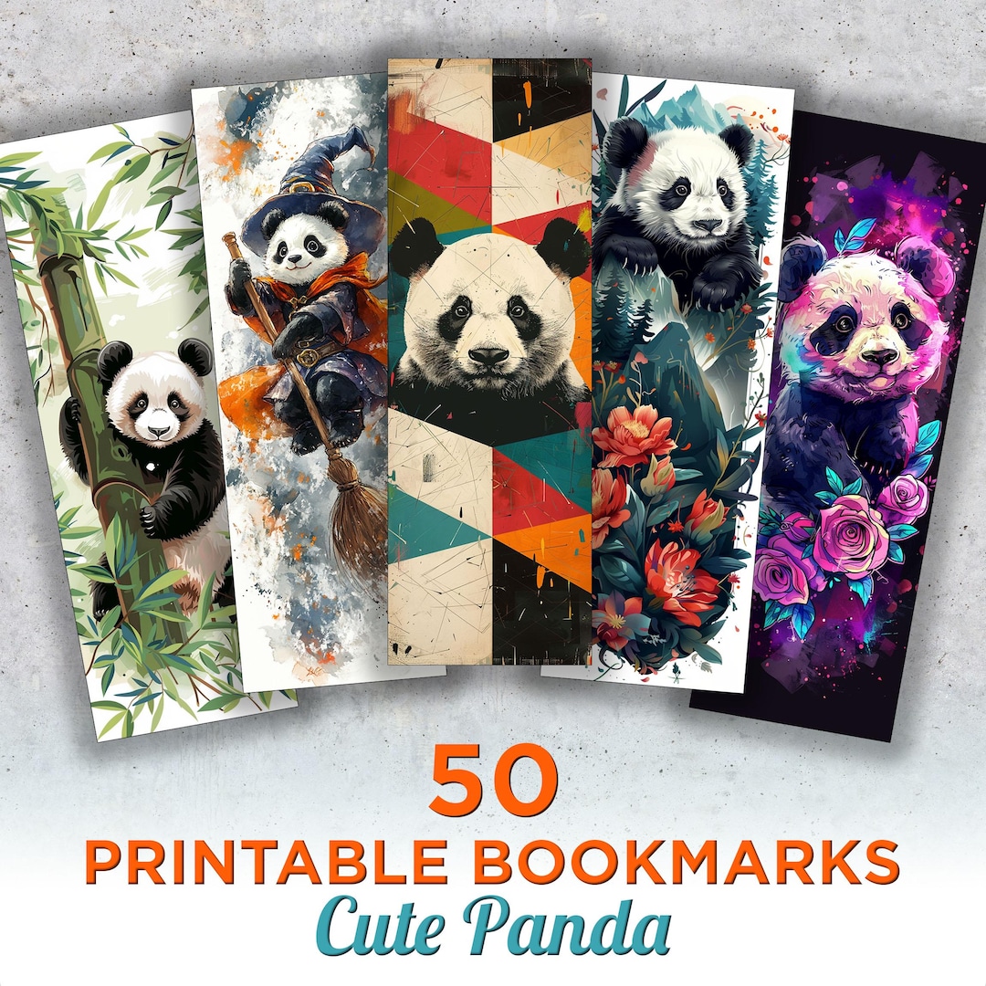 50 Panda Printable Bookmarks, Panda Digital Download Bookmark Sheets ...
