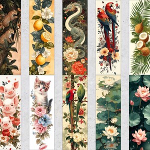 50 Vintage Printable Bookmarks, Floral Rare Digital Download Bookmark ...