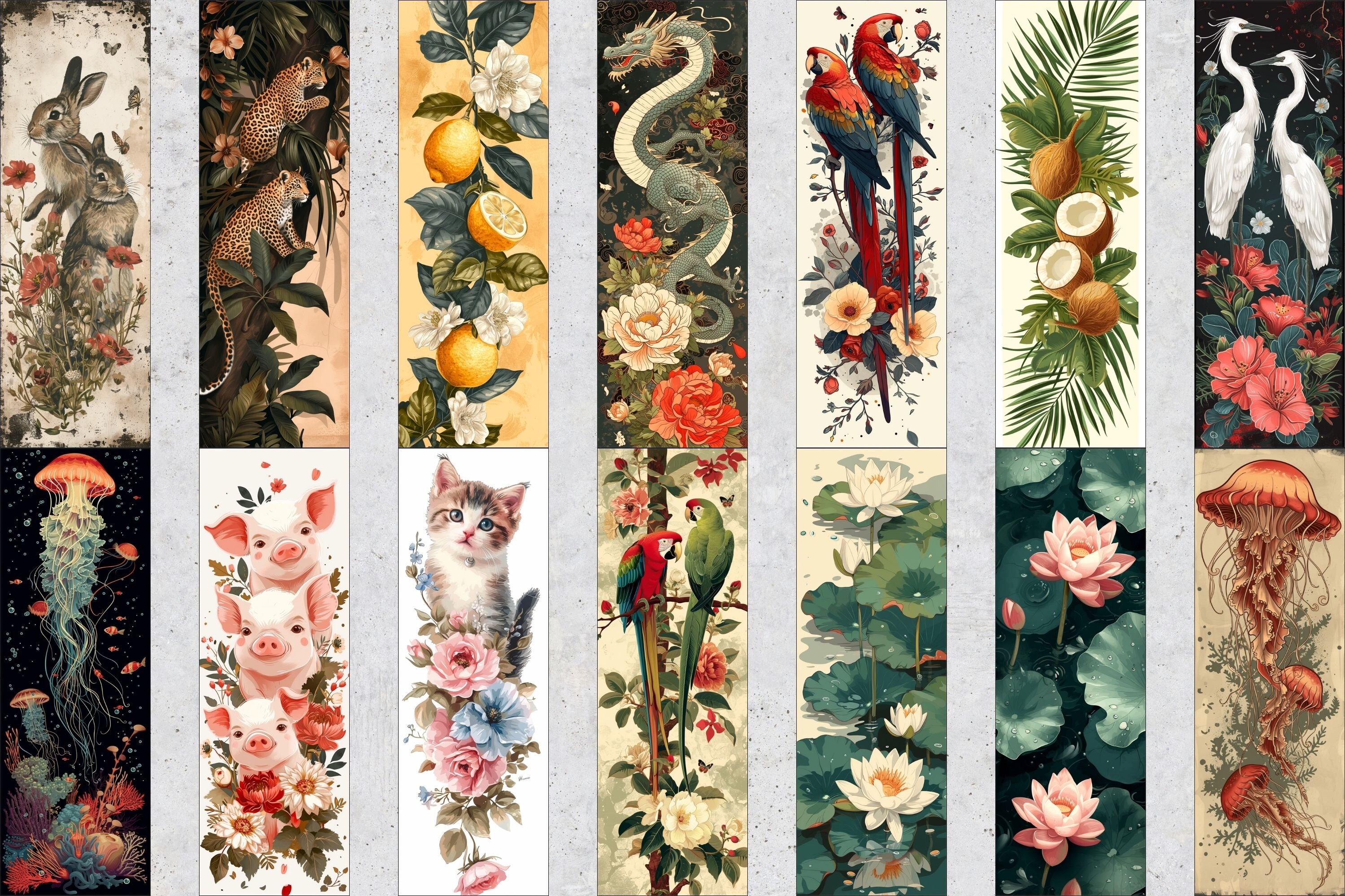50 Vintage Printable Bookmarks, Floral Rare Digital Download Bookmark ...