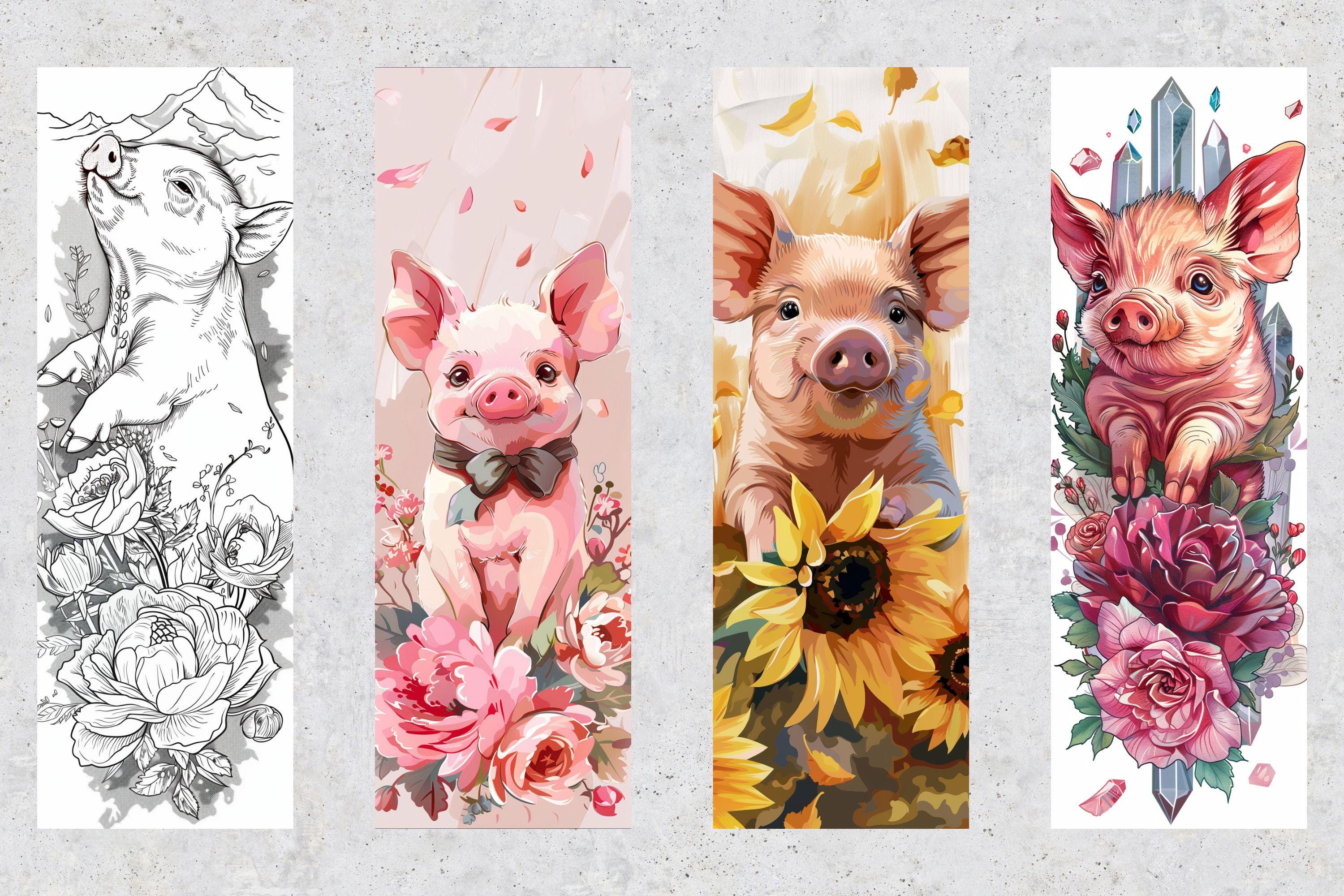 50 Mini Pig Printable Bookmarks, Mini Pig Digital Bookmark Sheets, Mini ...