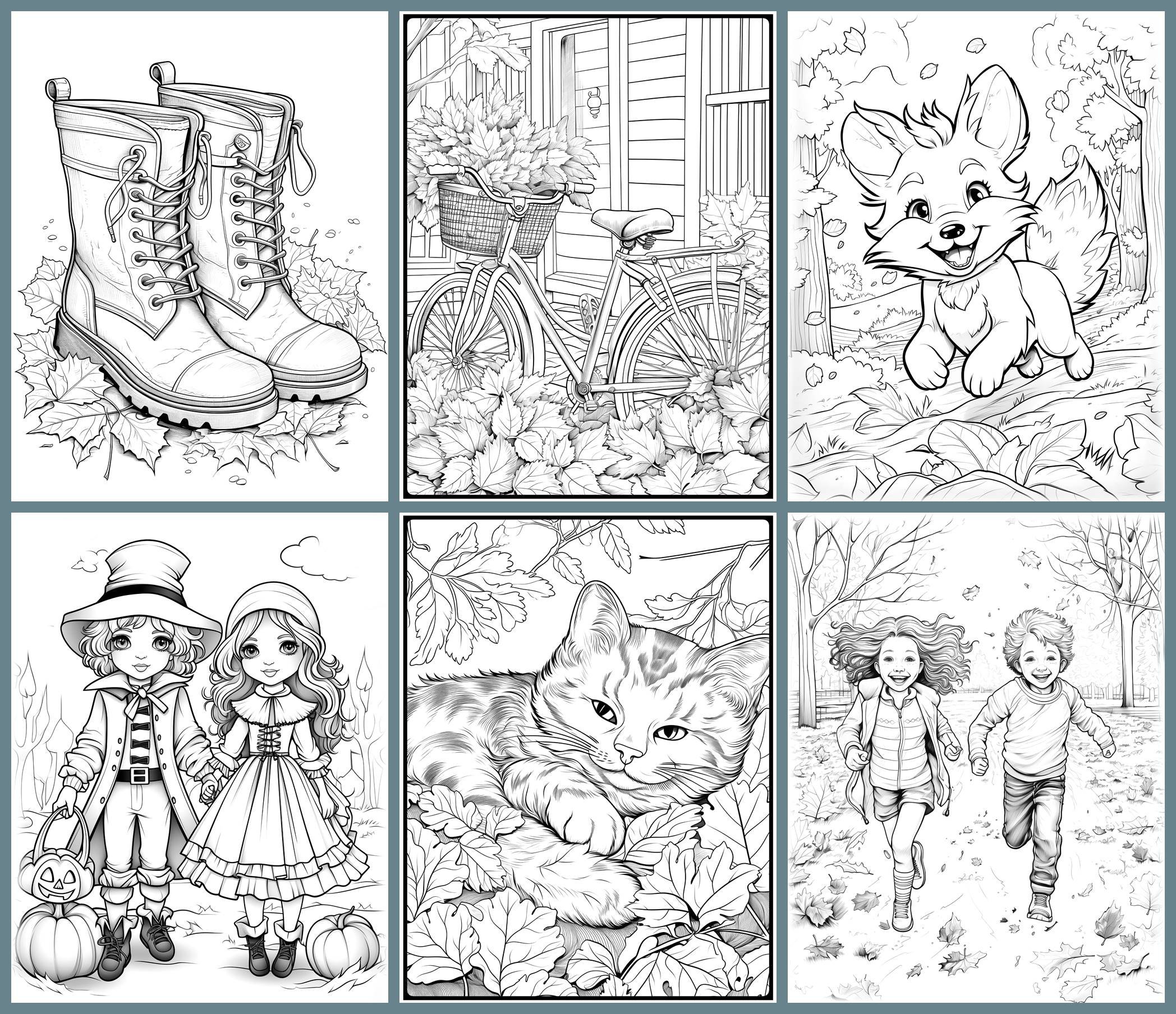 30 Autumn Coloring Pages, Autumn Fall Adults Printable Grayscale ...