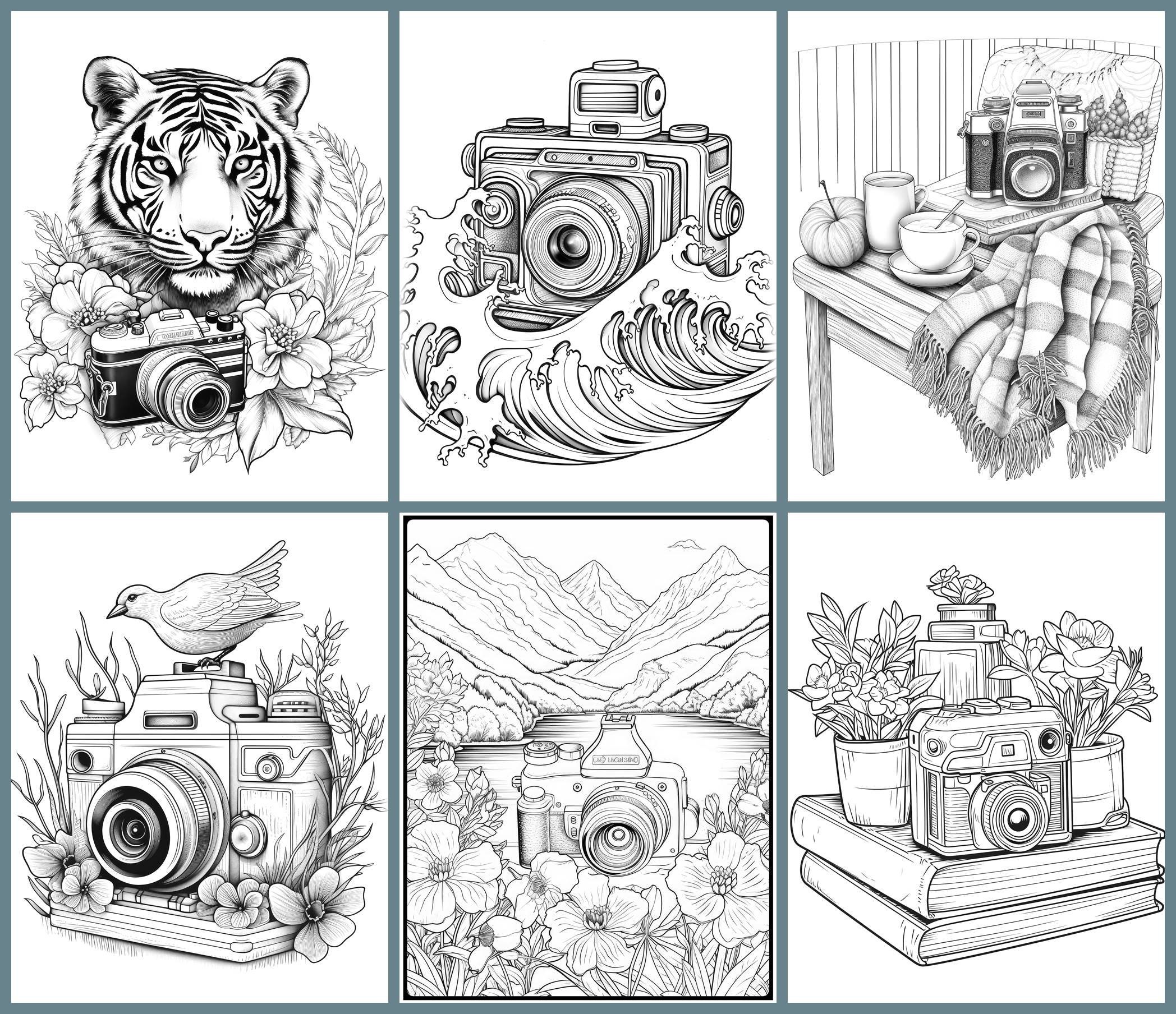 33 Retro Photo Cameras Coloring Pages, Vintage Photo Camera Adults ...