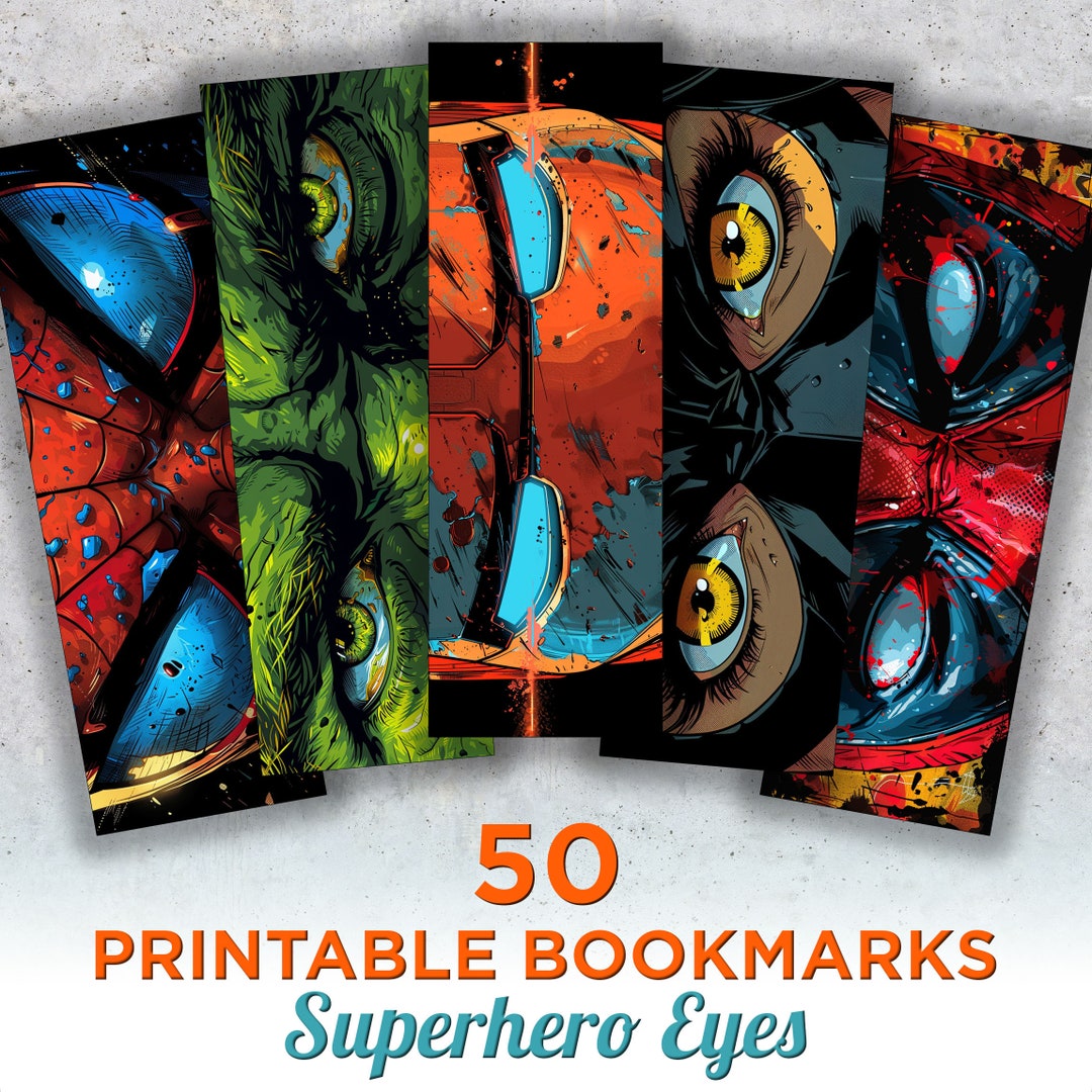 50 Superhero Eye Printable Bookmarks, Comics Digital Download Bookmark ...