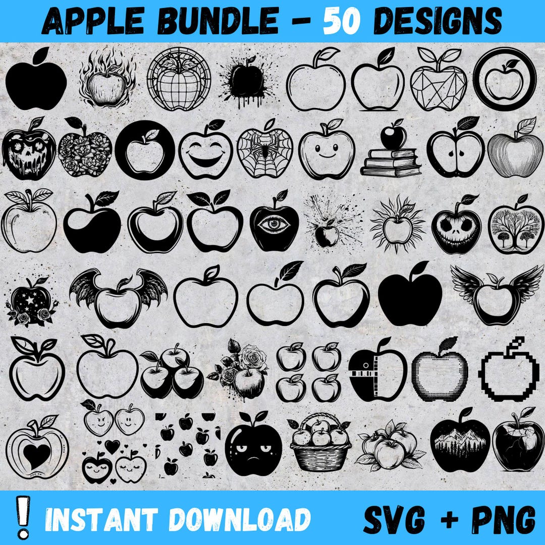 50 Apple PNG & SVG Bundle, Apple SVG Silhouettes Sublimation, Apple ...