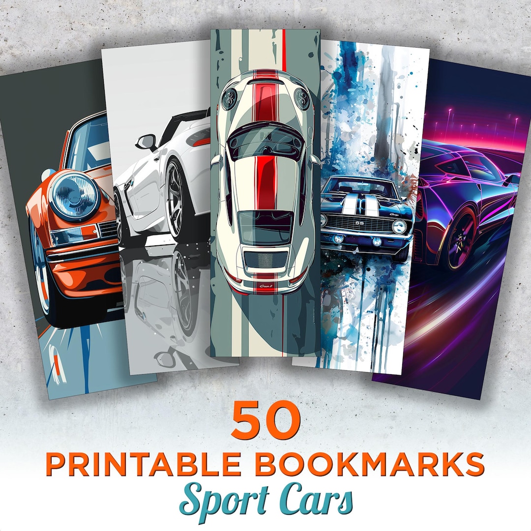 50 Sport Car Printable Bookmarks, Sport Car Digital Download Bookmark ...