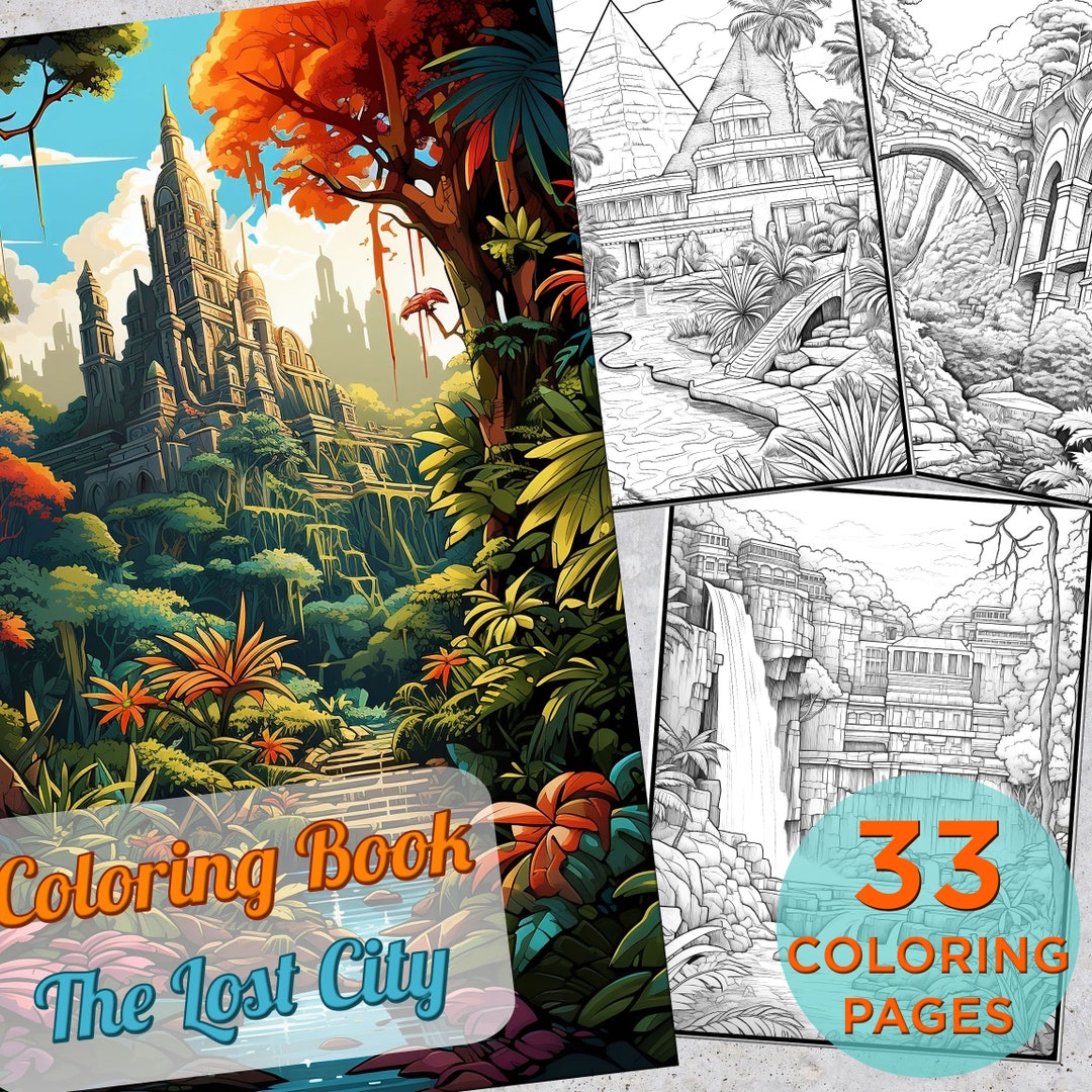 33 Lost City Coloring Pages, Adults Printable Grayscale Coloring Page ...