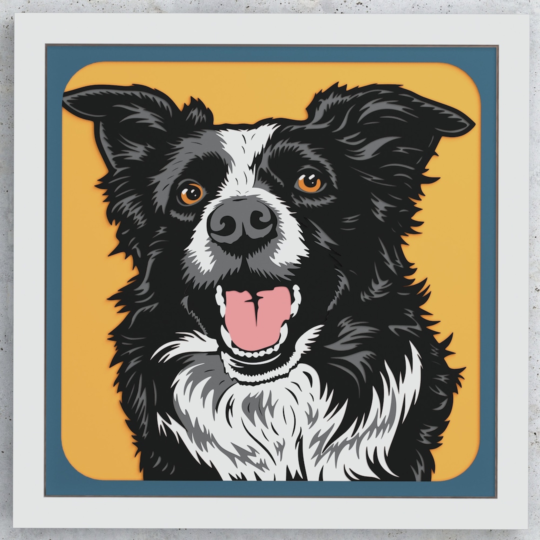 Border Collie Shadow Box, SVG Layered Design for Cricut Silhouette, 3D ...