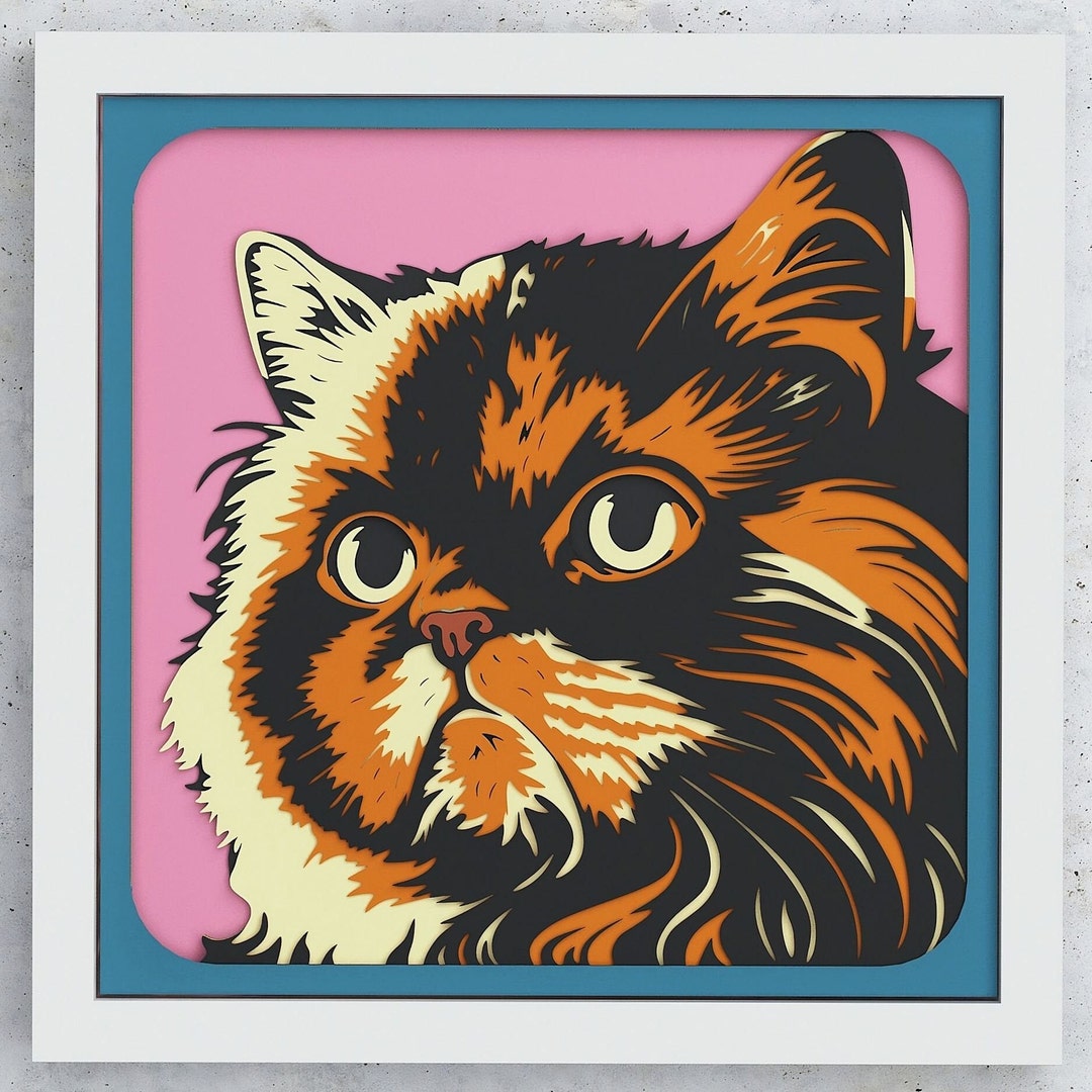 Fluffy Cat Shadow Box, Fluffy Cat SVG Layered Design for Cricut ...