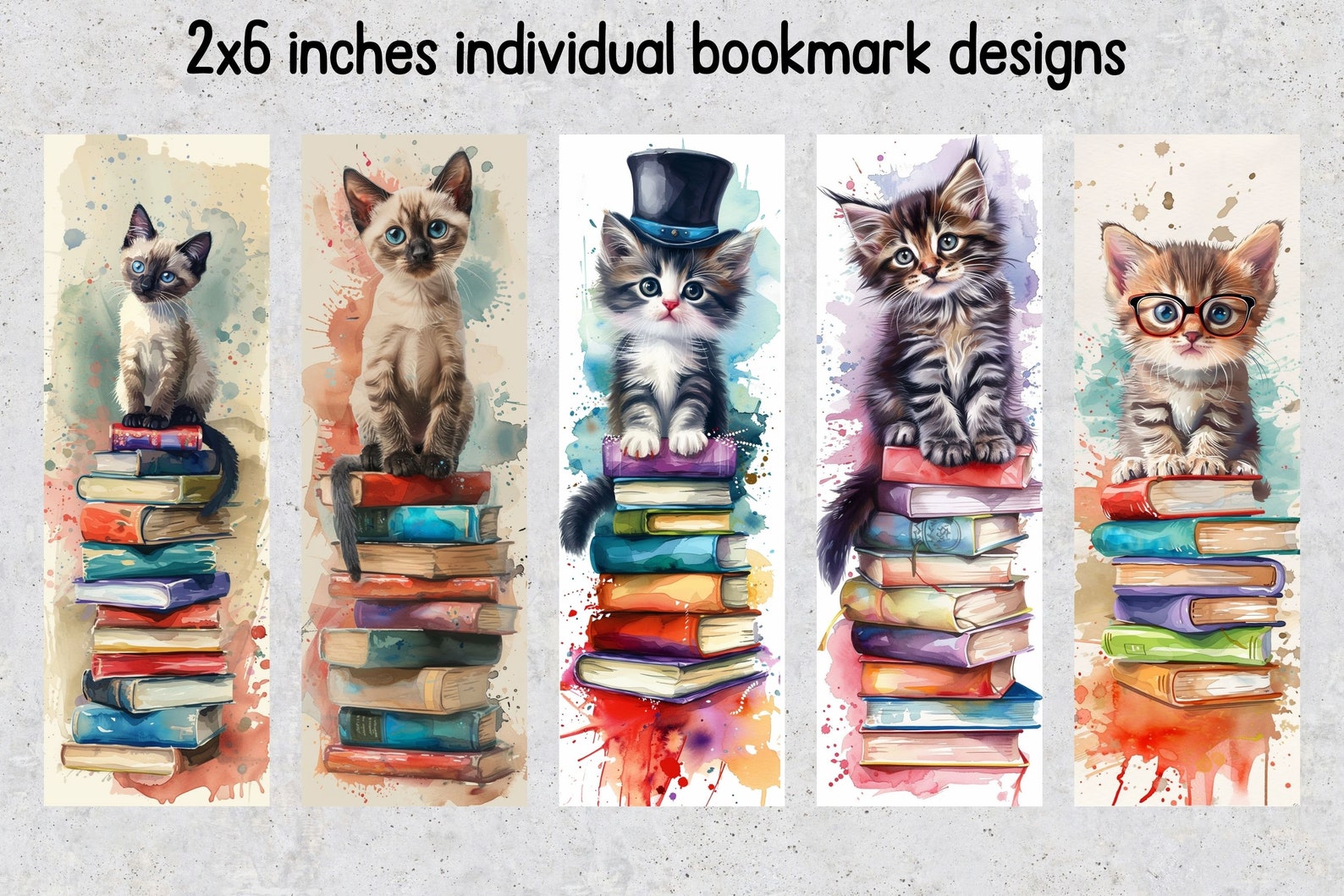 50 Cats on Books Printable Bookmarks, Kitten Digital Bookmark Sheets ...