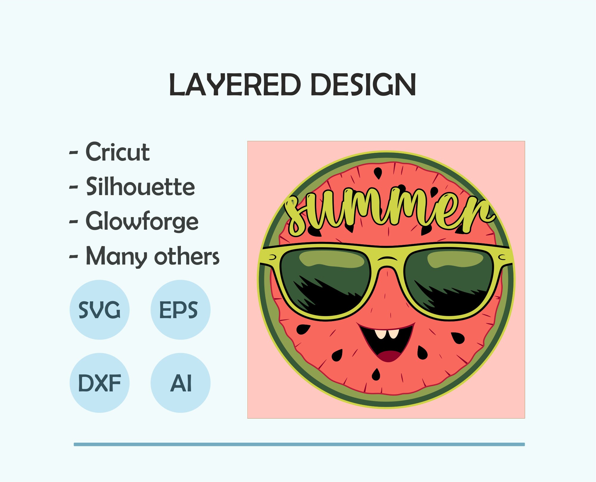 Summer Watermelon Shadow Box Cricut SVG, Summer SVG Layered Design for ...