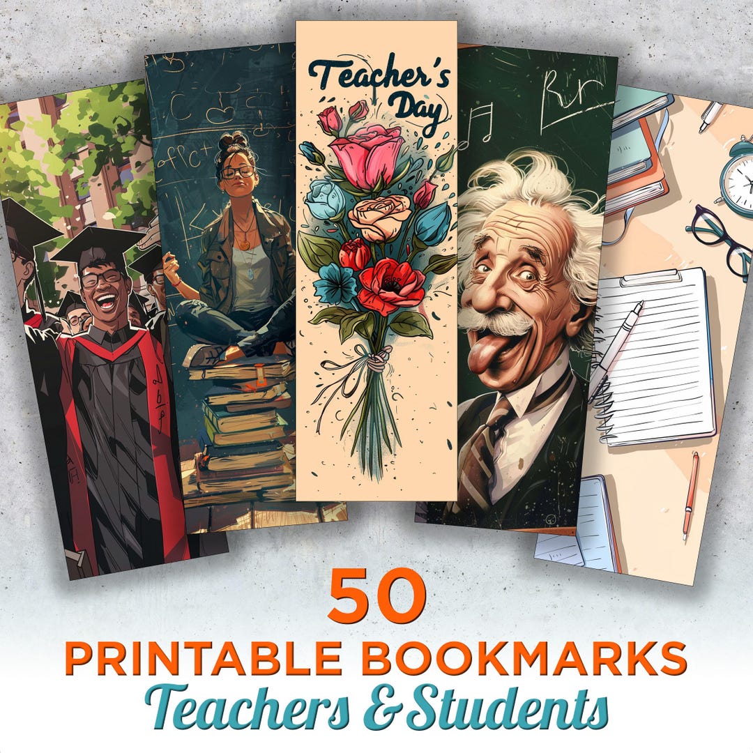 50 Academic Printable Bookmarks, Student and Teacher Digital Bookmark ...