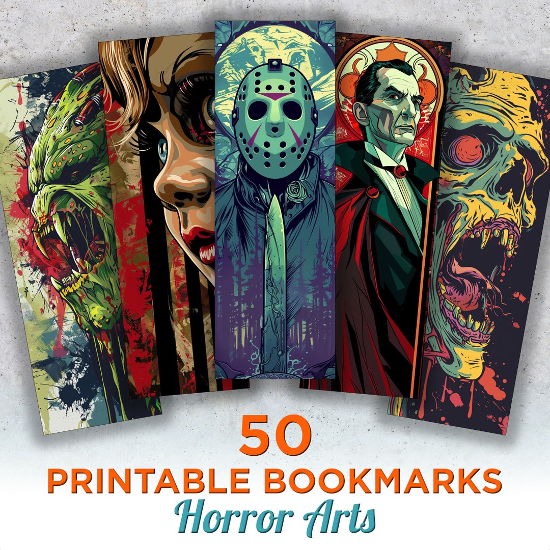 50 Horror Arts Printable Bookmarks, Horror Arts Digital Bookmark Sheets ...