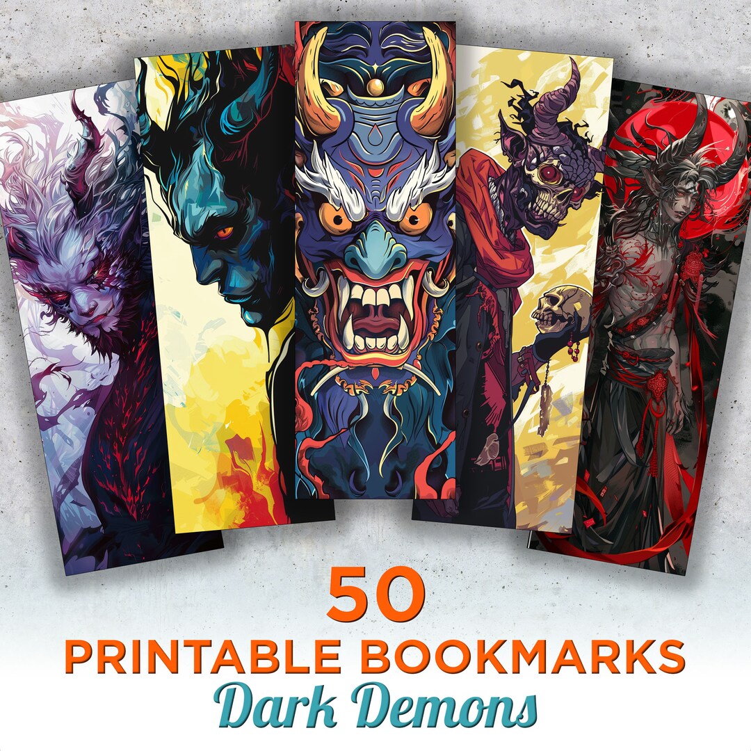 50 Dark Demons Printable Bookmarks, Horror Arts Digital Bookmark Sheets ...