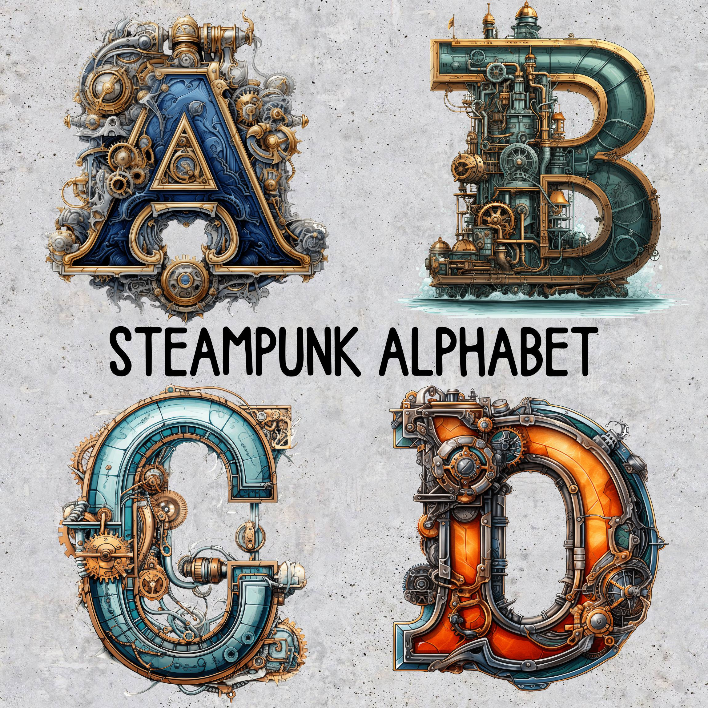 Steampunk Alphabet PNG Sublimation Clip Art, Set Transparent PNG ...