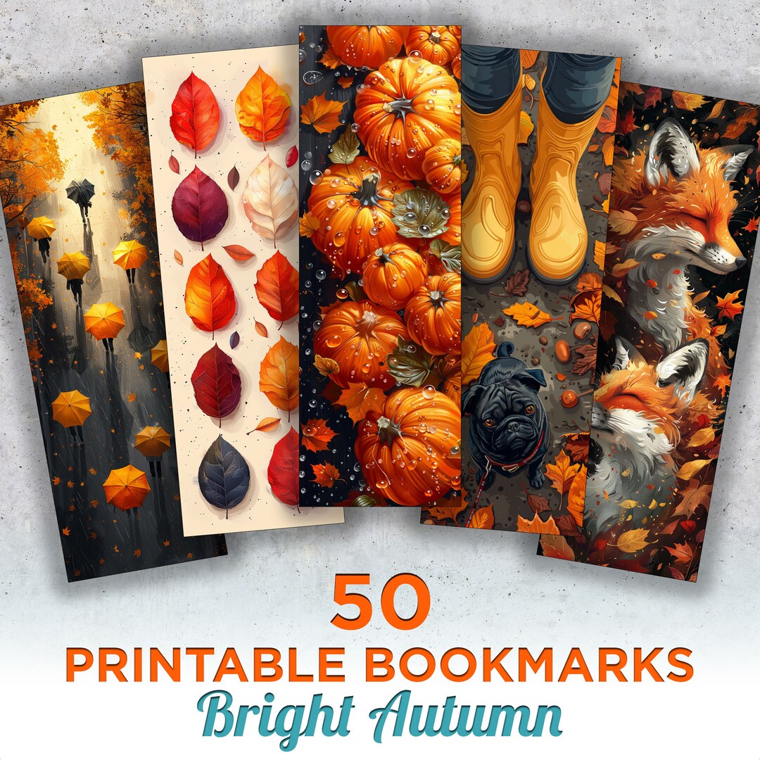 50 Autumn Printable Bookmarks, Autumn Digital Download Bookmark Sheets ...