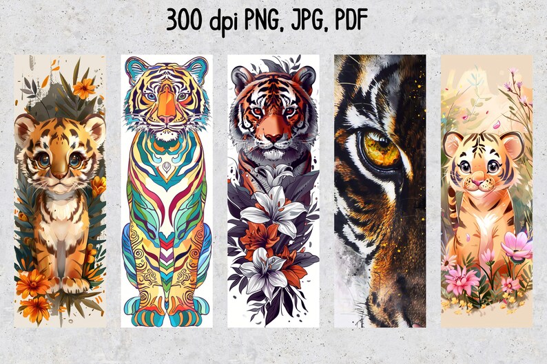 50 Tiger Printable Bookmarks, Tiger Digital Bookmark Sheets, Tiger PNG ...
