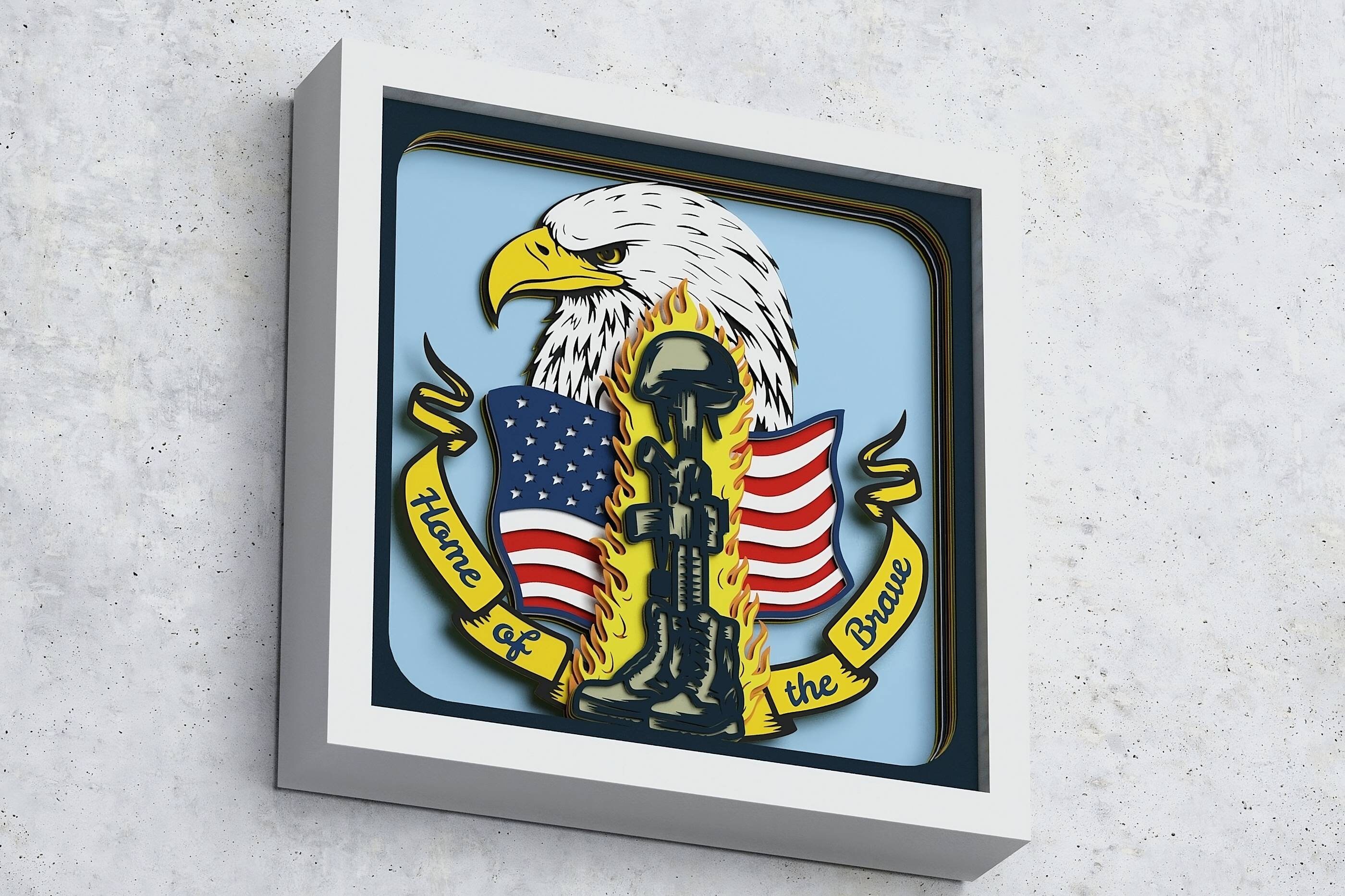 Home of the Brave Shadow Box, Memorial Day SVG Layered Design for ...