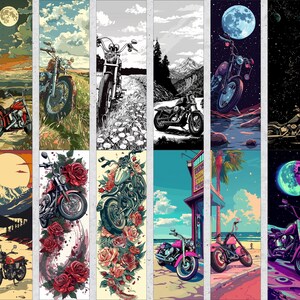 50 Motorbike Printable Bookmarks, Motorcycle Digital Download Bookmark Sheets, Bike PNG Bookmark ...