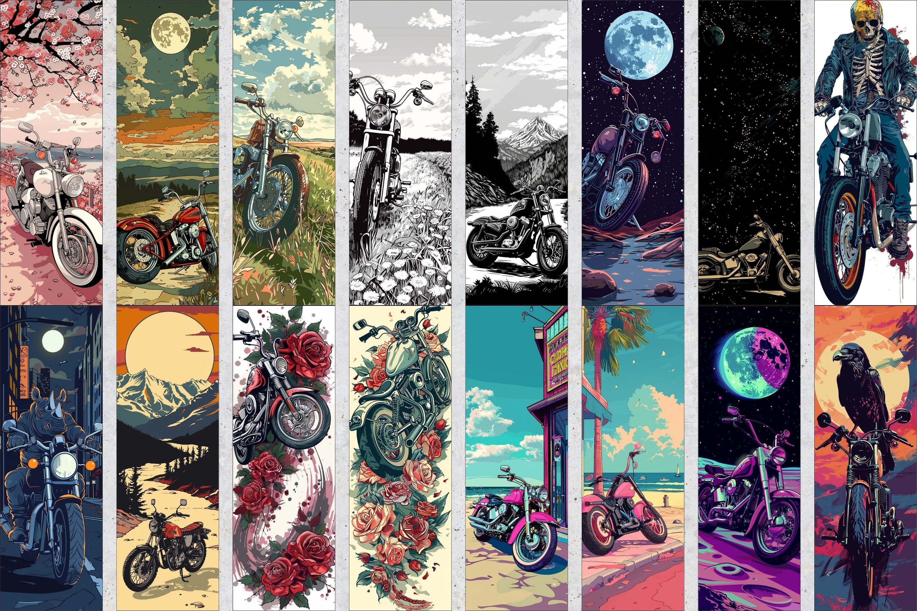 50 Motorbike Printable Bookmarks, Motorcycle Digital Download Bookmark ...