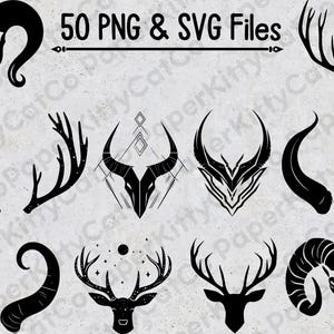 50 Horns PNG & SVG Bundle, Animal Horn SVG Silhouettes Sublimation ...