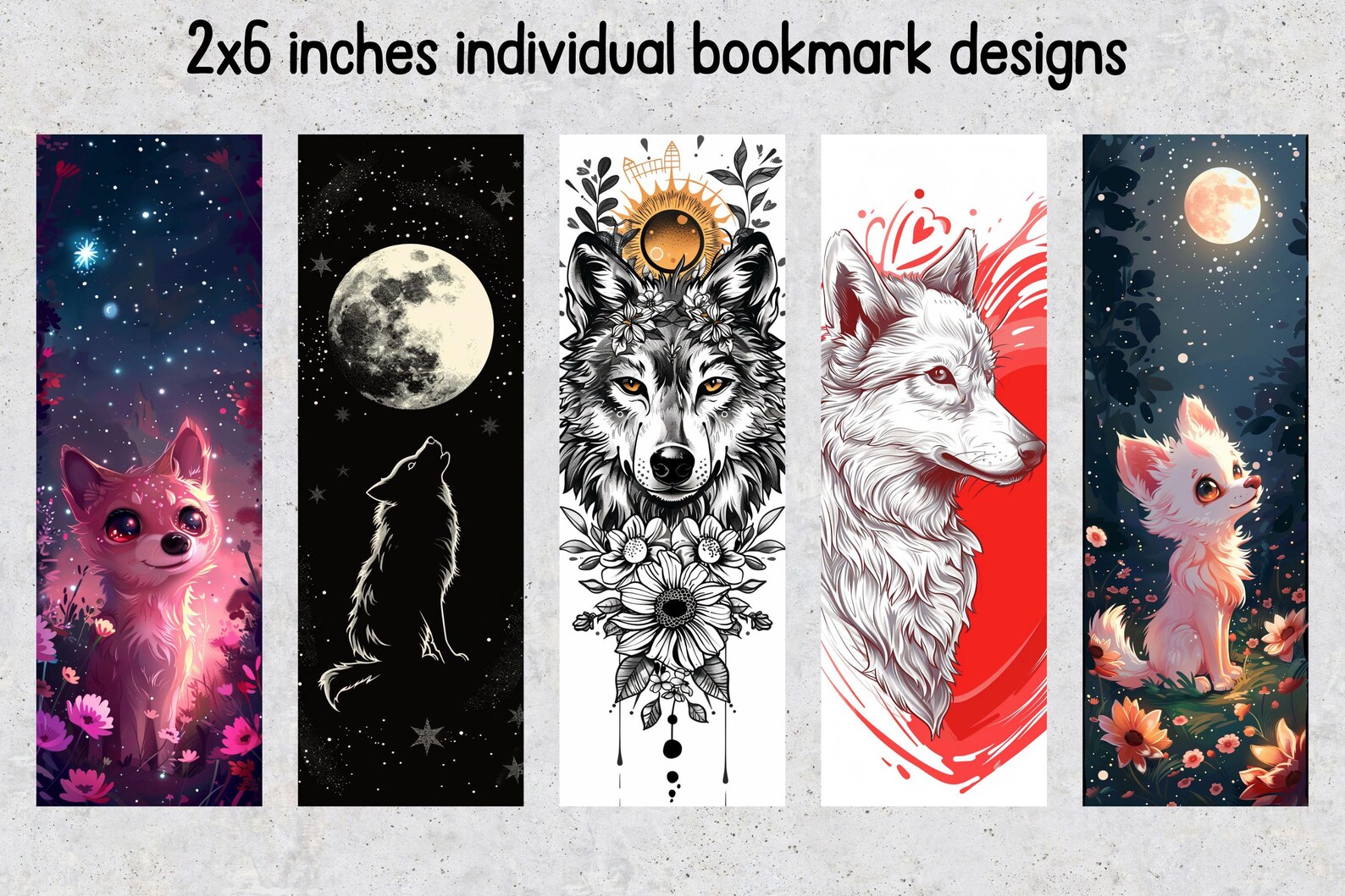 50 Wolf Printable Bookmarks, Wolf Digital Bookmark Sheets, Wolf PNG ...