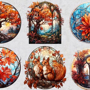 35 Autumn Stained Glass PNG Cliparts, Watercolor Autumn Stained Glass ...