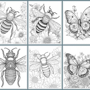 30 Bees and Butterflies Coloring Pages, Adults Printable Coloring Page ...