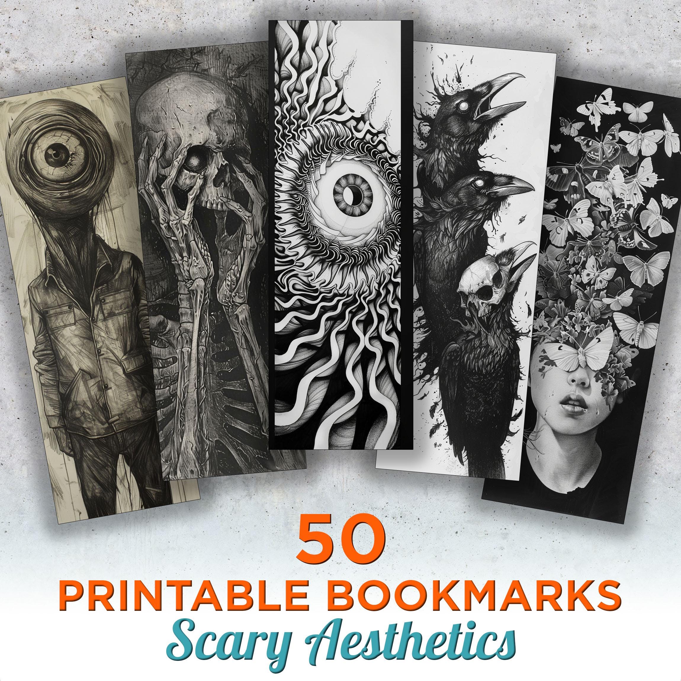 50 Scary Aesthetics Printable Bookmarks, Pencil Drawing Digital ...