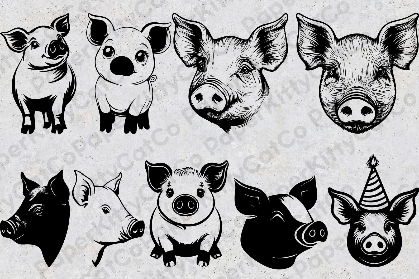50 Pig PNG & SVG Bundle, Pigs SVG Silhouettes Sublimation, Pigs ...