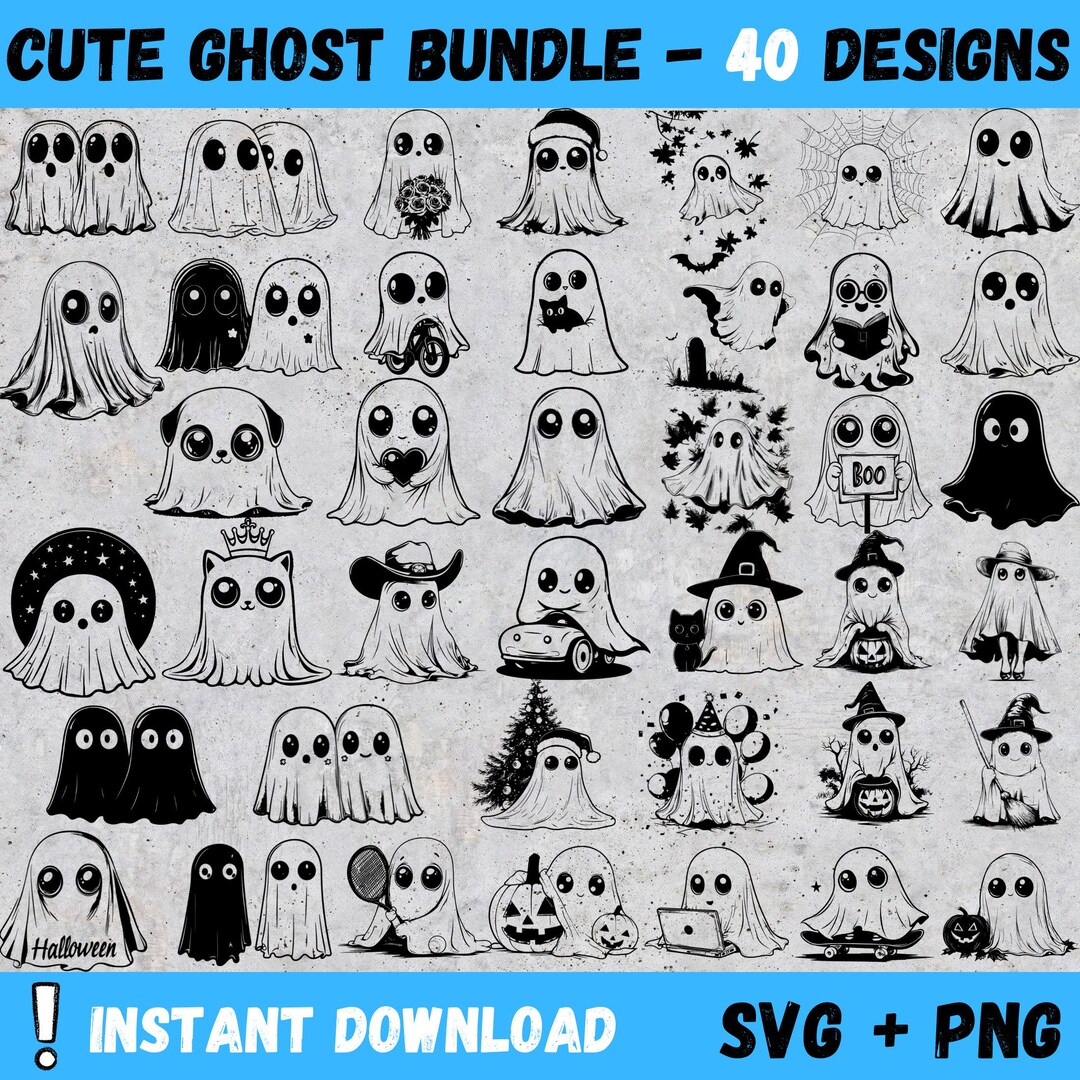 40 Cute Halloween Ghost PNG & SVG Bundle, Cute Ghost SVG Silhouettes ...