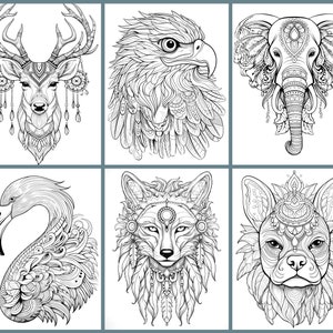 35 Boho Animals Coloring Pages, Boho Animals Printable Grayscale ...