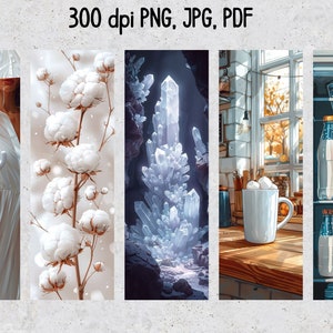 50 Total White Printable Bookmarks, White Digital Download Bookmark ...