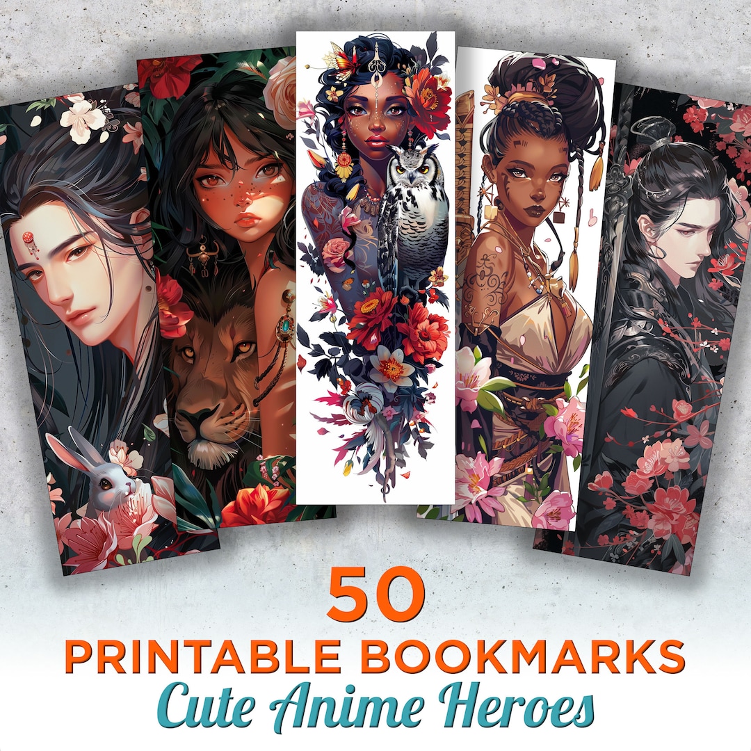 50 Anime Hero Printable Bookmarks, Anime Arts Digital Bookmark Sheets ...
