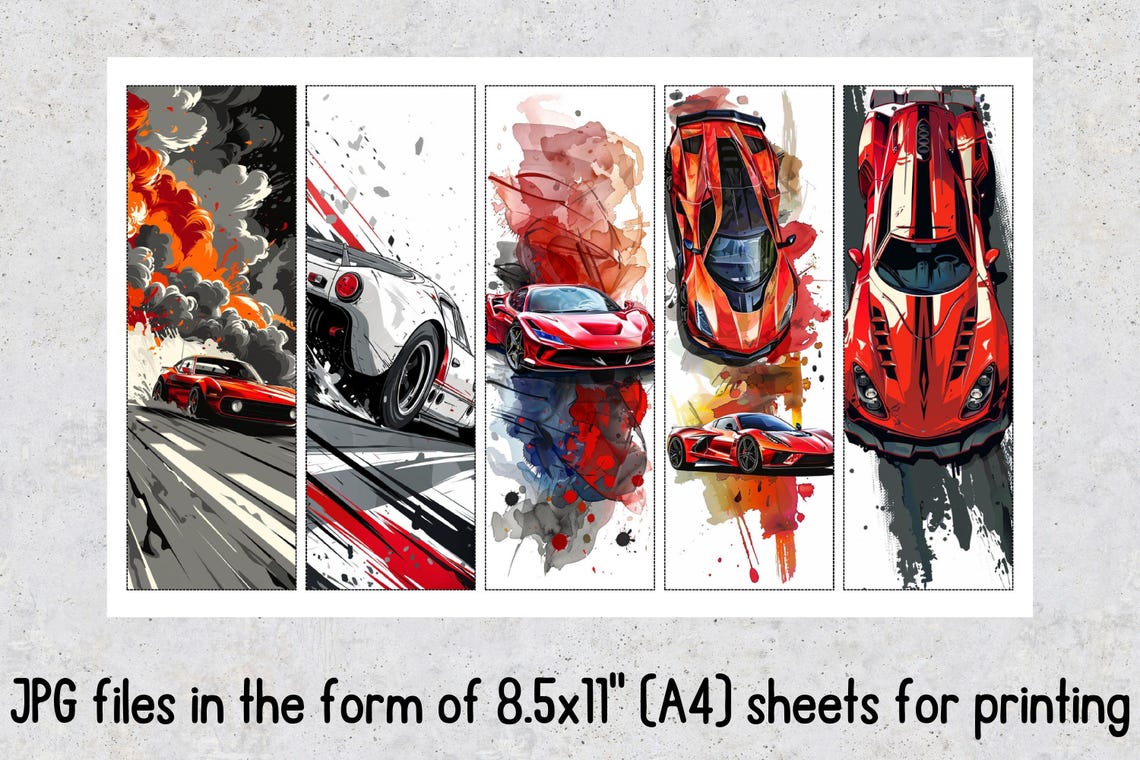 50 Racing Car Printable Bookmarks, Racing Car Digital Download Bookmark ...