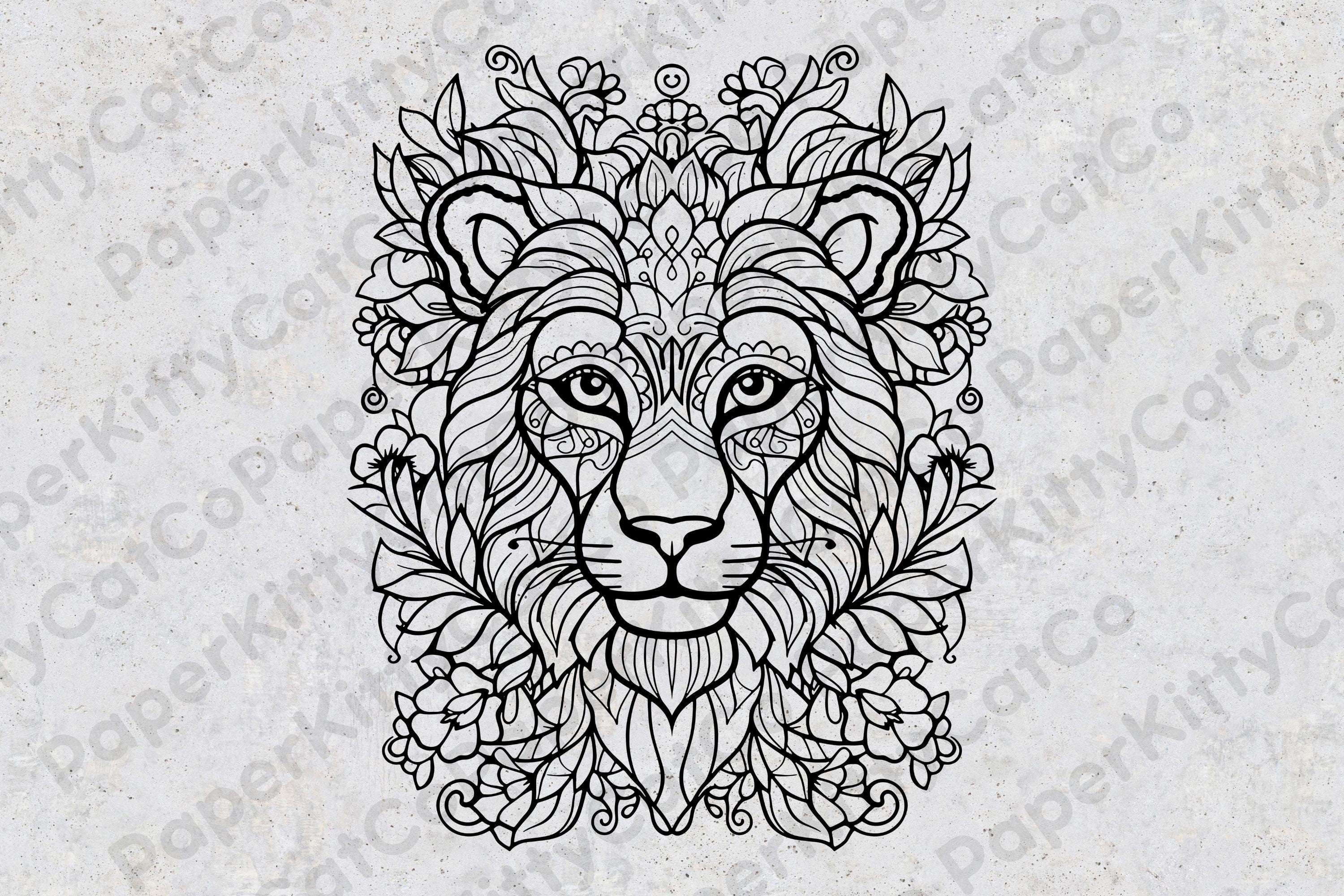 5 Lion Heads SVG Bundle, Lion Zentangle Mandala SVG, Set of Lion PNG ...