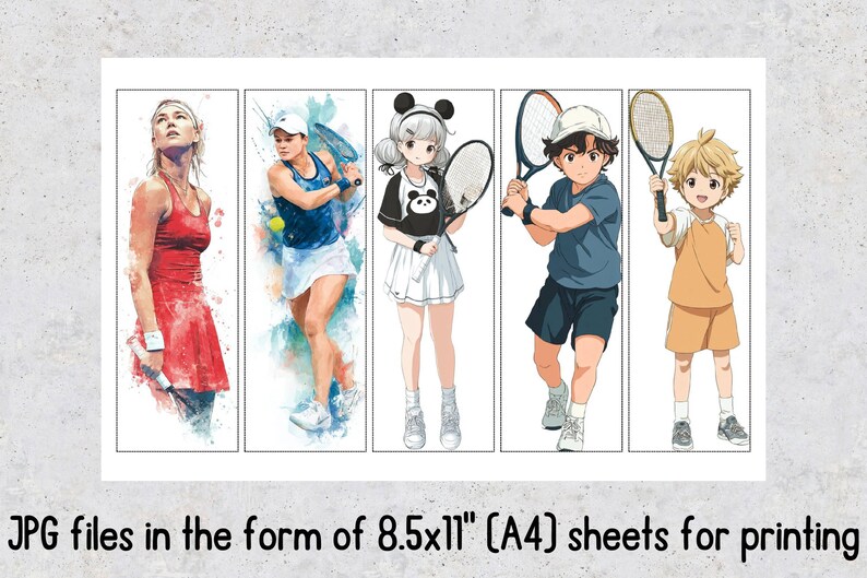 50 Tennis Printable Bookmarks, Tennis Digital Bookmark Sheets, Tennis ...