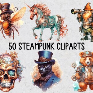 50 Steampunk PNG Sublimation Clip Art, Set of Transparent Watercolor ...