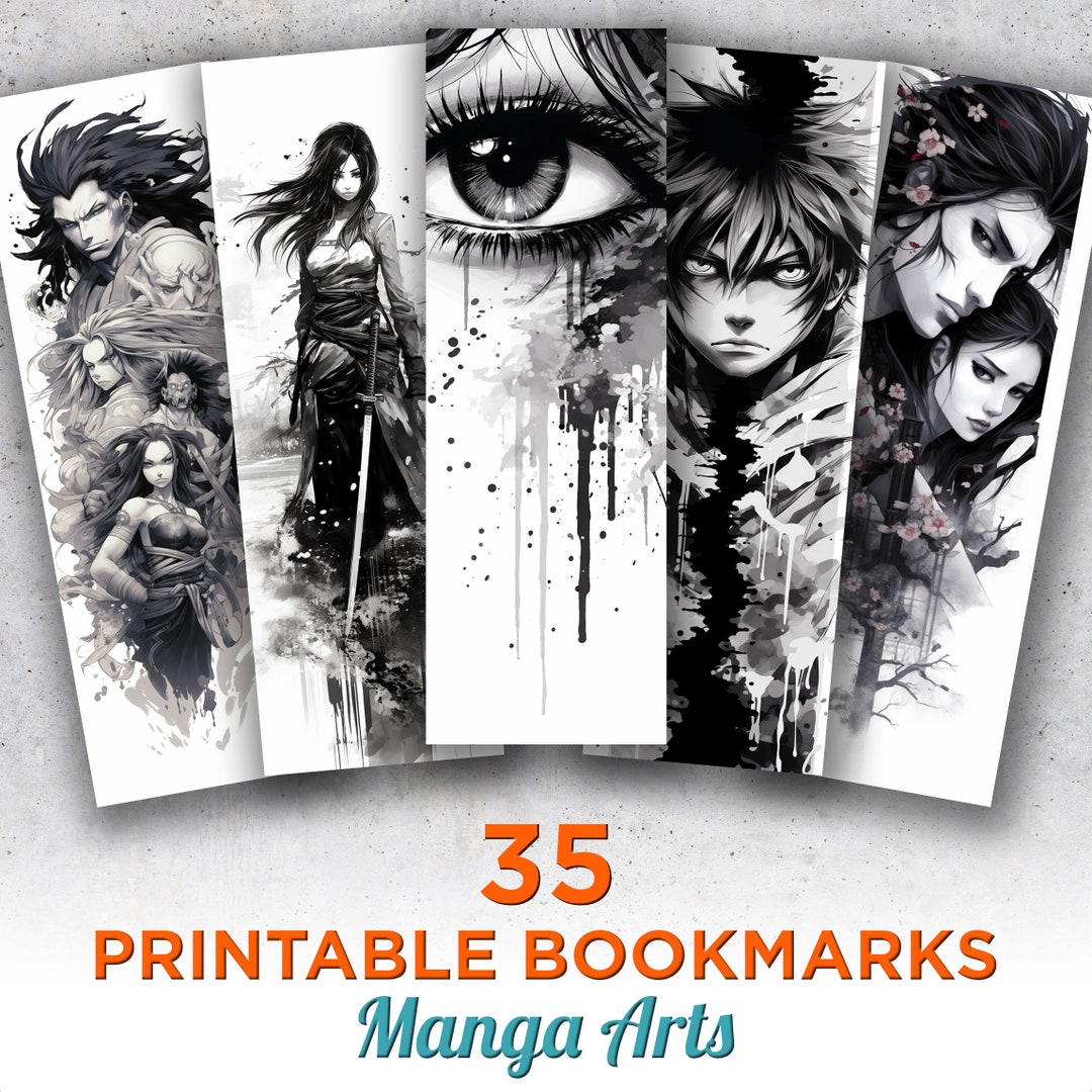 35 Manga Printable Bookmarks, Manga Black and White Digital Bookmark ...