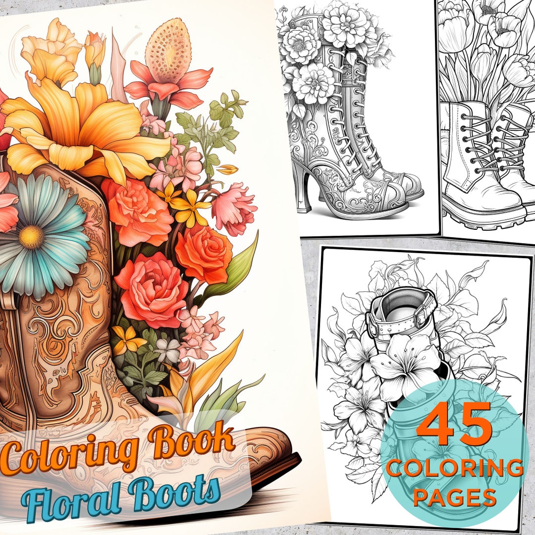 45 Floral Boots Coloring Pages Blooming Shoes Printable - Etsy