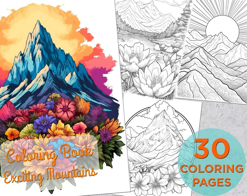 30 Exciting Mountains Coloring Pages, Mountains Printable Grayscale ...