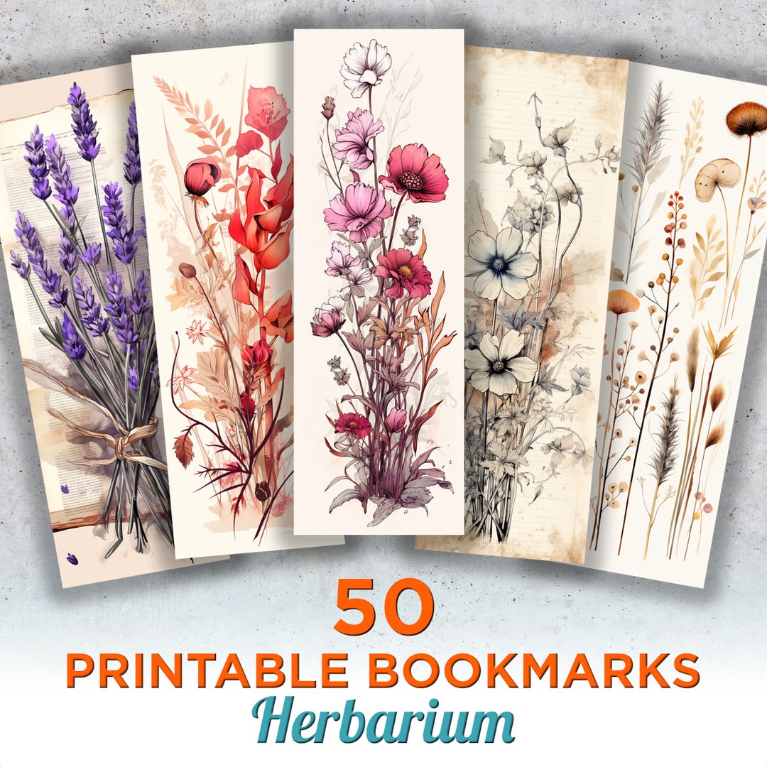 50 Herbarium Printable Bookmarks, Floral Digital Download Bookmark ...