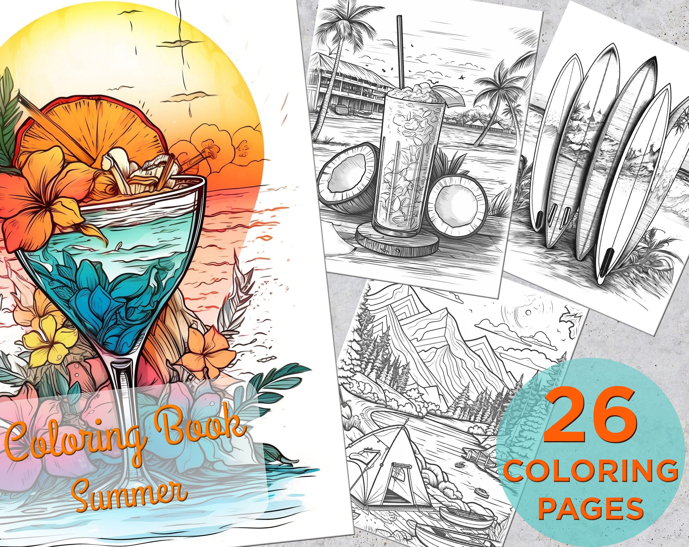 26 Summer Coloring Pages, Adults Printable Grayscale Coloring Page ...