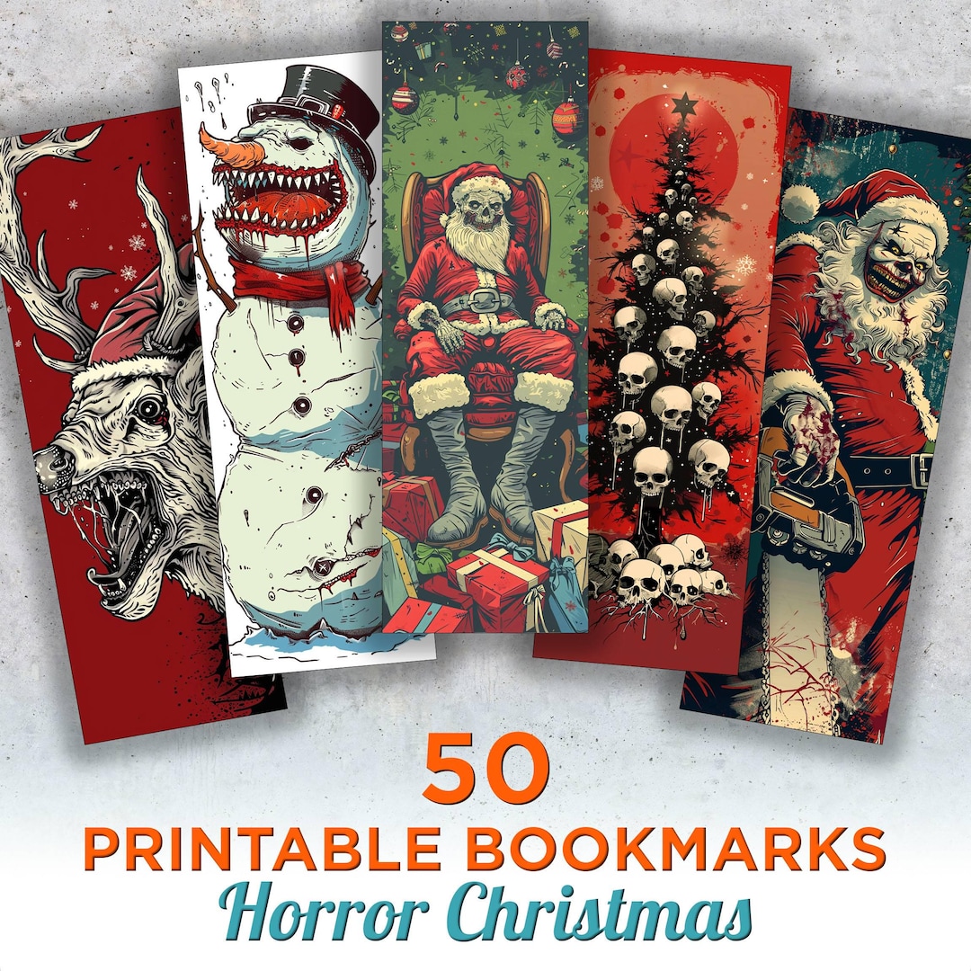 50 Horror Christmas Printable Bookmarks, Christmas Arts Digital ...