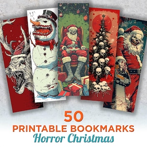 50 Horror Christmas Printable Bookmarks, Christmas Arts Digital ...