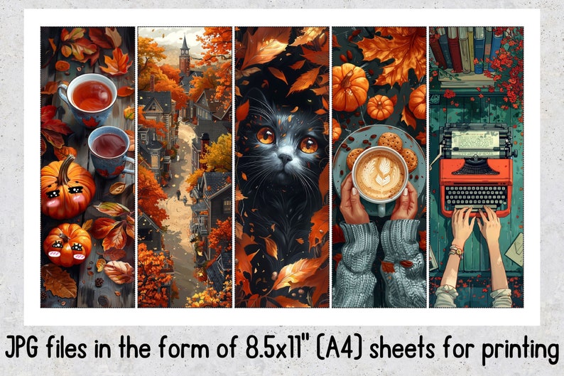 50 Autumn Printable Bookmarks, Autumn Digital Download Bookmark Sheets ...