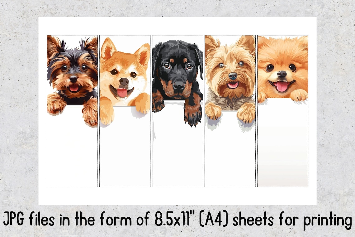 45 Peeking Dog Printable Bookmarks, Dogs Digital Download Bookmark ...